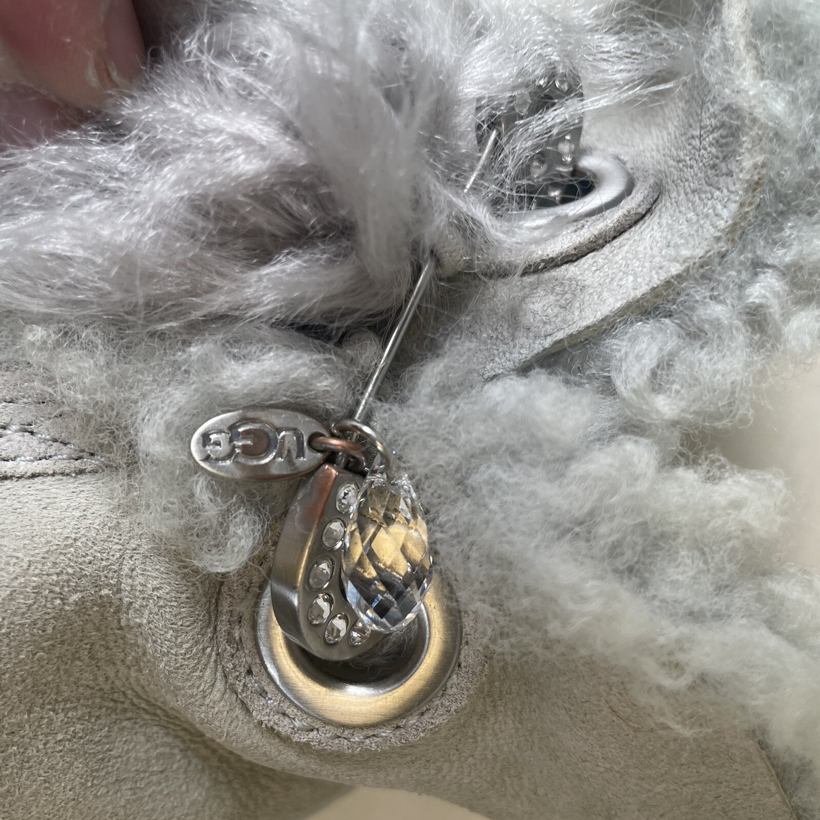 UGG Irina Swarovski Crystal Pin Toscana Pom Pom Grey Boots Size 7 ...