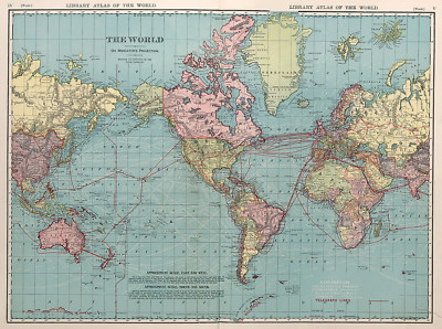 1912 World Map Mercator's Projection Poster Wall Art Decor Print ...