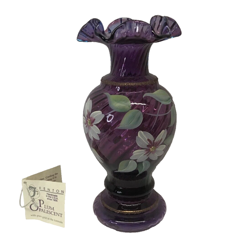 Fenton Vintage Signed Ruffled Plum Opalescent Mulberry Bill Fenton 50 ...