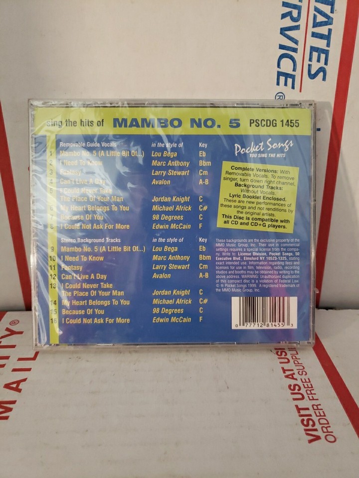 Karaoke: Pocket Songs You Sing The Hits Mambo No. 5 Pop Male CD+G Disc ...