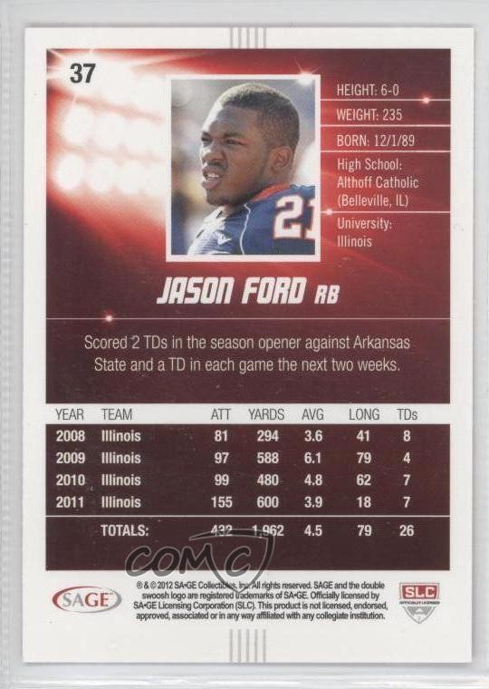 2012 SAGE Hit Red Jason Ford #37 Rookie RC | eBay