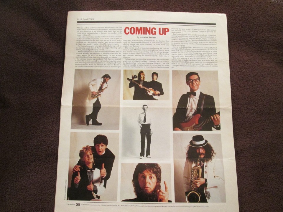 Paul McCartney Club Sandwich Issue #19 includes Poster 1980 RARE The ...