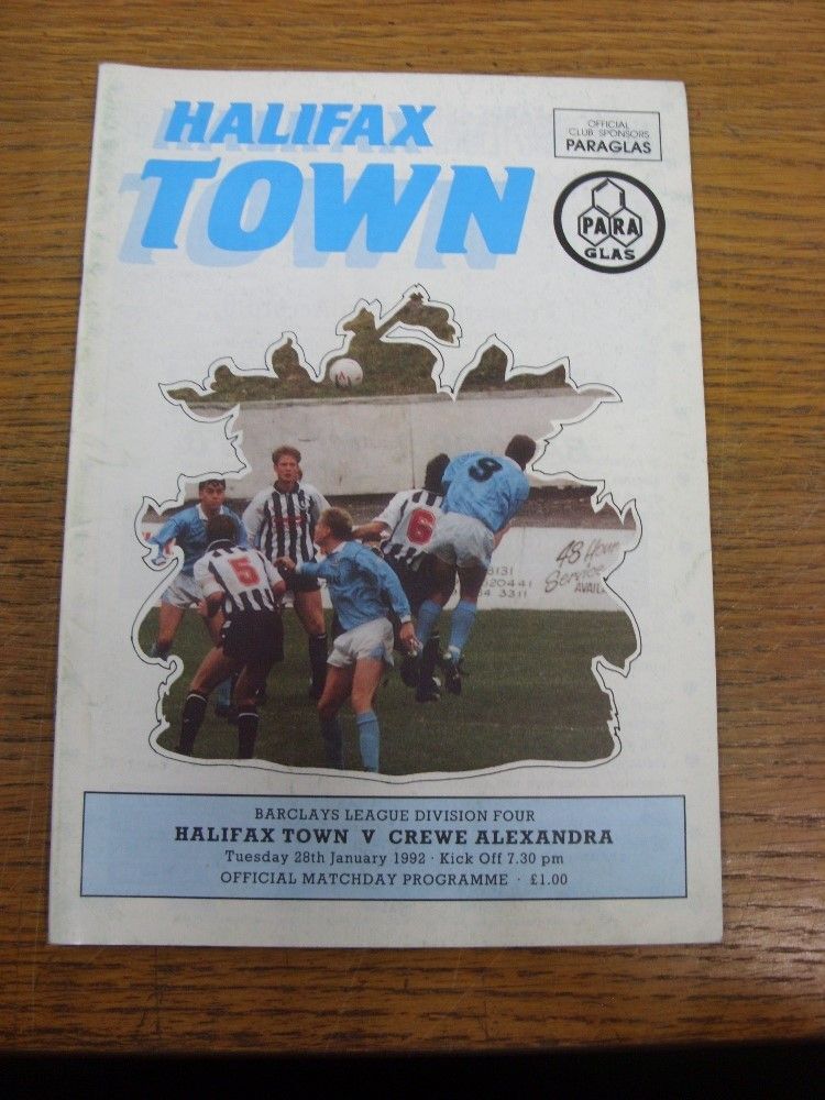 28/01/1992 Halifax Town v Crewe Alexandra . Footy Progs items include ...