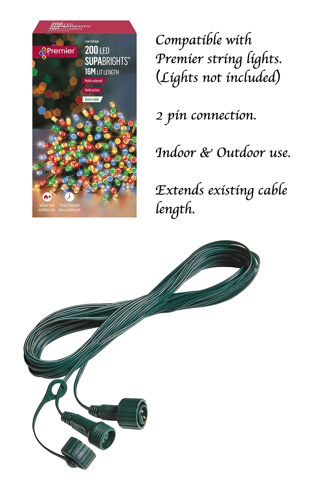 2 Pin String Light Extension Lead 10M Premier Xmas Lights Connector Low ...