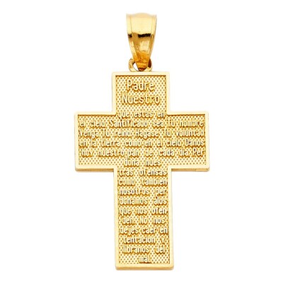 14K Yellow Gold Padre Nuestro Cross Pendant For Chain | 30 mm X 20 mm ...