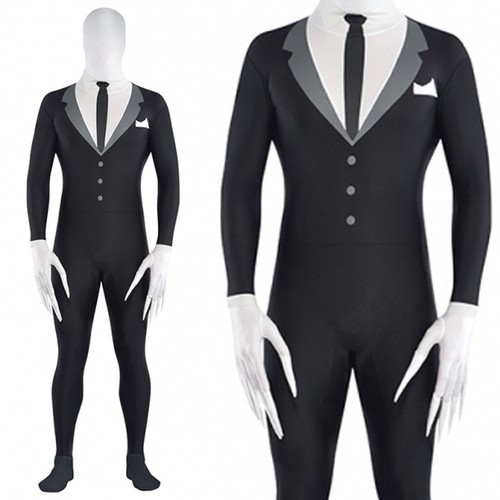 Adult Mens Slender Man Partysuit Halloween Spandex Skin Fancy Dress ...