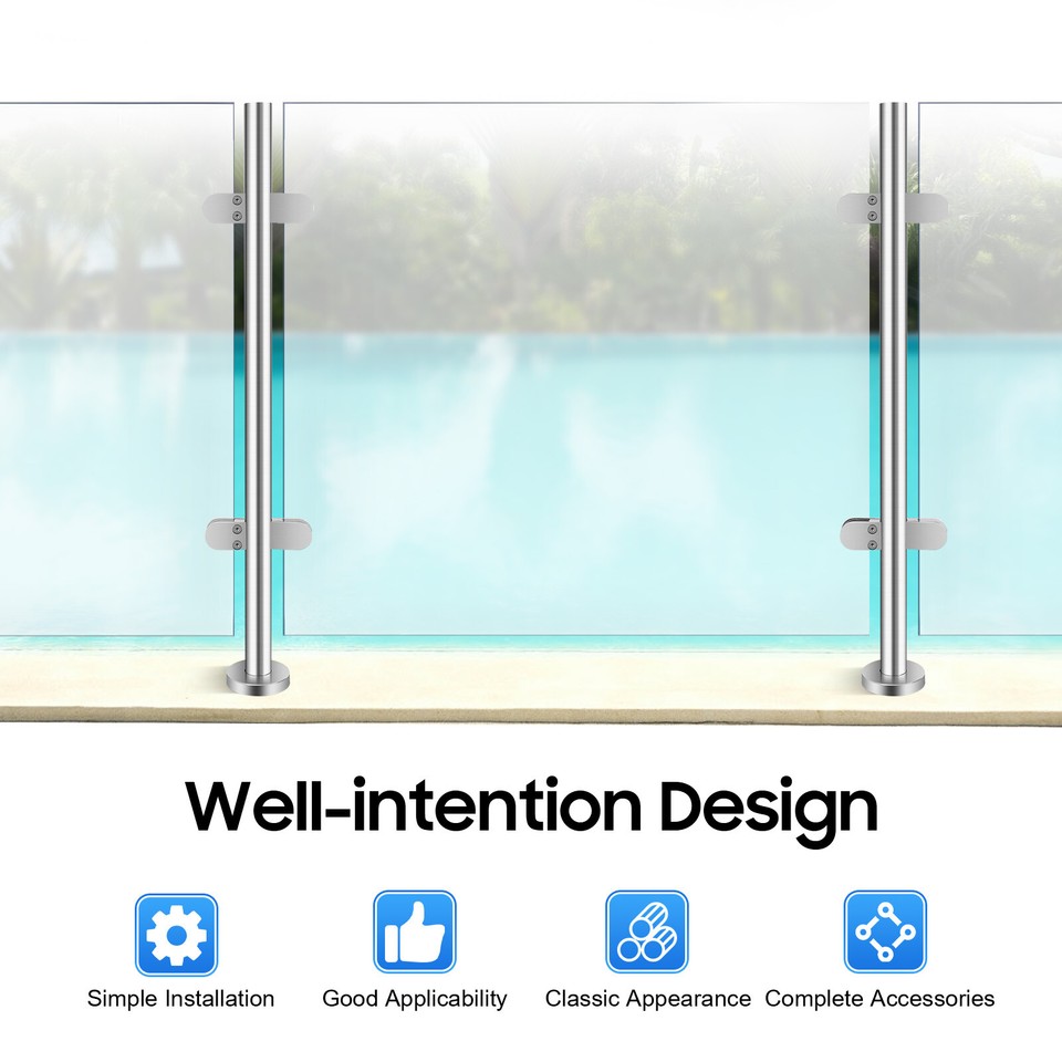 35.4" Glass Balustrade Middle Post 304 Stainless Steel Silver Glass ...