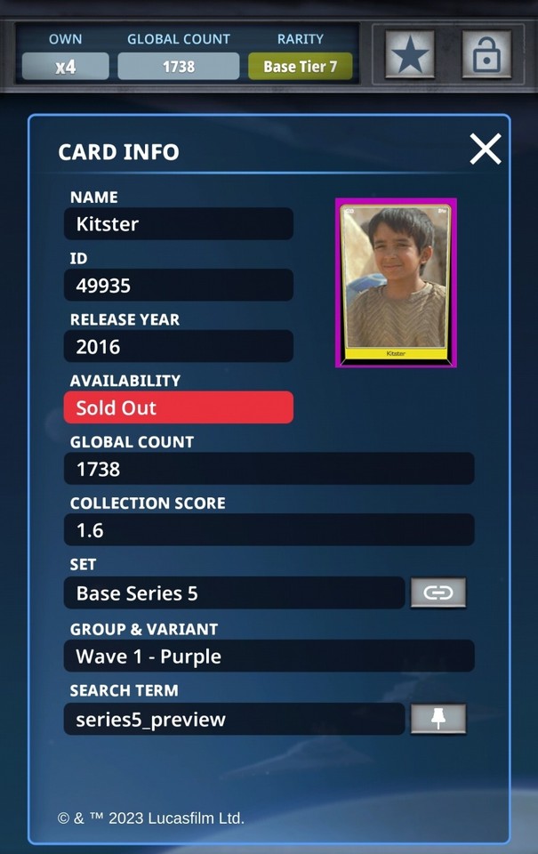 Star Wars Card Trader DIGITAL Purple 2018 Variant Tier 7 KITSTER | eBay