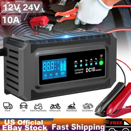 12V/24V 10A Car Automatic Battery Charger AGM GEL Intelligent Pulse ...