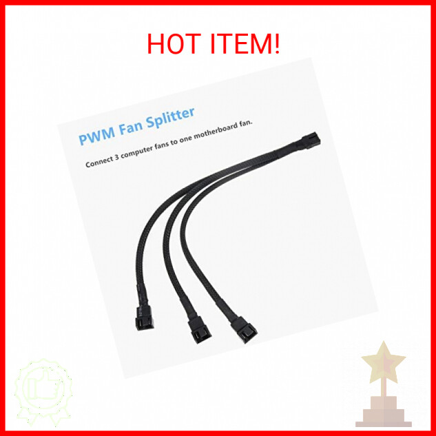 Fan Splitter, 3 Pack PWM Fan Splitter Cable 3 Way 4 Pin 3 Pin Sleeved ...