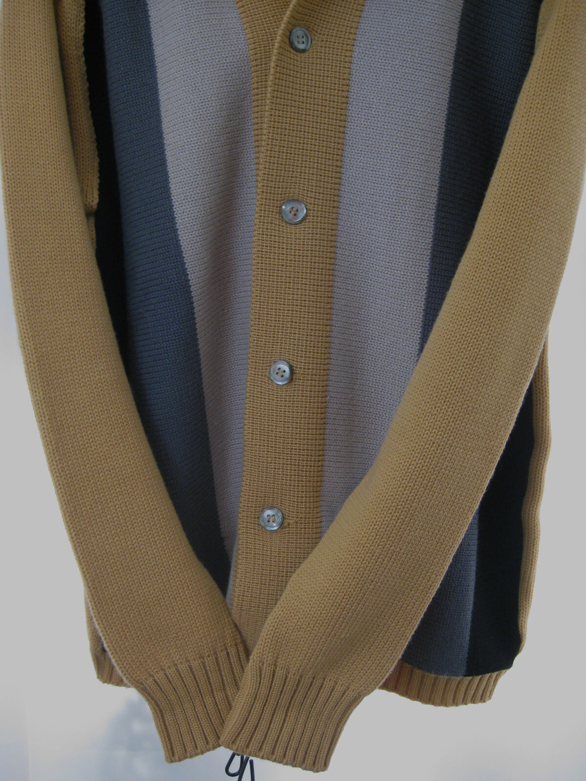1950s Mod MCM Mens Wool Cardigan Sweater Striped Bamb… - Gem