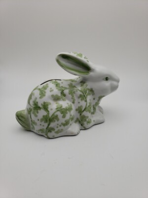 Bunny Rabbit Bank Rare Floral Green White Andrea By Sadek | eBay