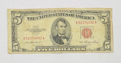 1953 $5 Red Seal United States Note Paper Money Currency ~ Fine 092A | eBay