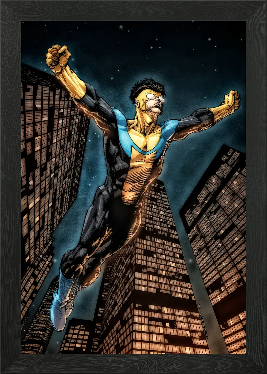 Invincible soars through the city Framed Wall Art Poster Canvas Print ...
