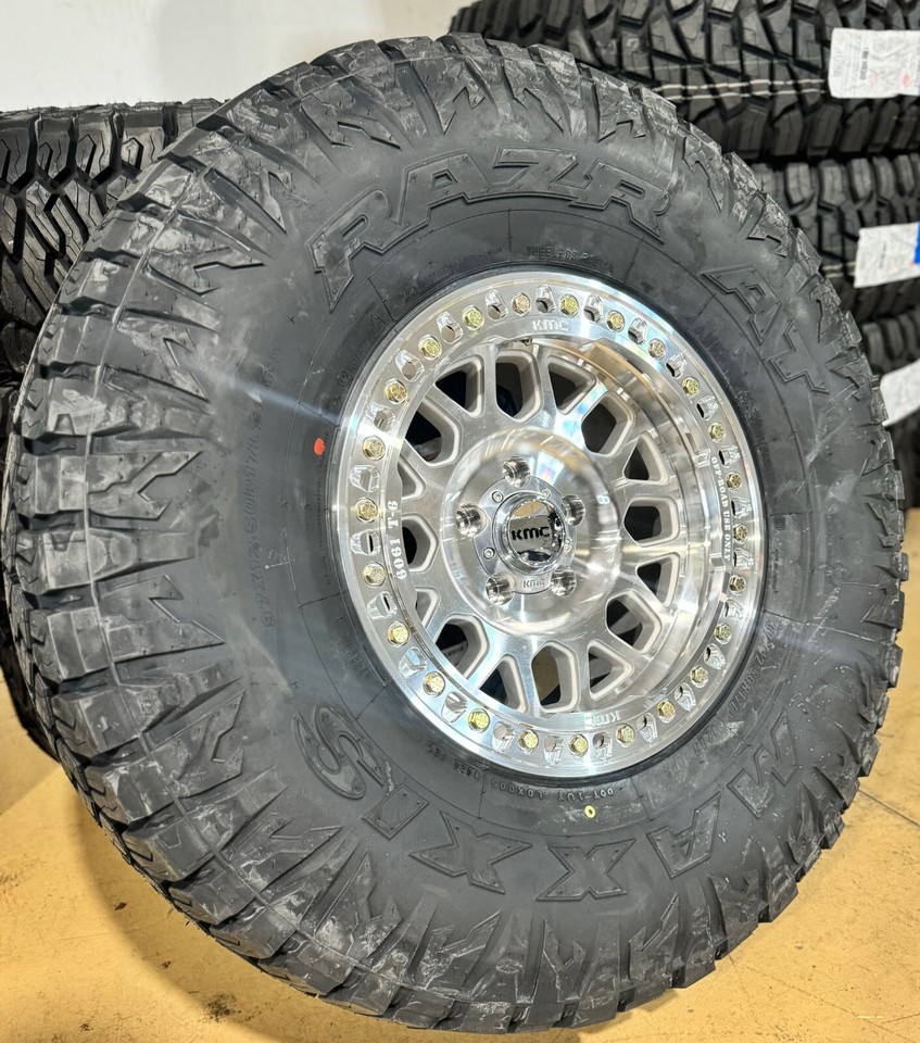 4) 17x9 KMC KM235 Crawl Beadlock Wheels 37" Maxxis AT 5x5 Jeep Wrangler ...