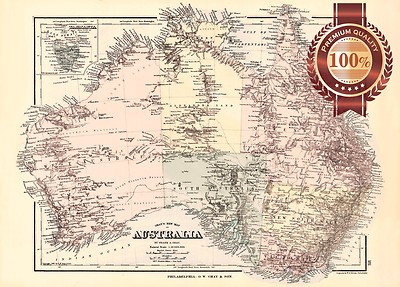 1878 VINTAGE AUSTRALIAN AUS AUSTRALIA MAP RETRO GRAYS PRINT - PREMIUM ...