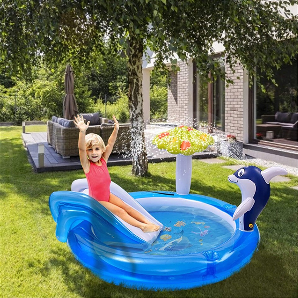 New Inflatable Kiddie Swimming Pool Water Play Center Slide Spray ...