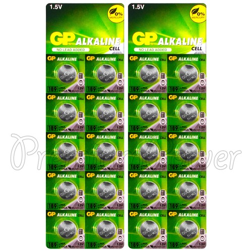 20 x GP Alkaline 189 batteries LR54 AG10 389A LR1130 A120 Button cell ...