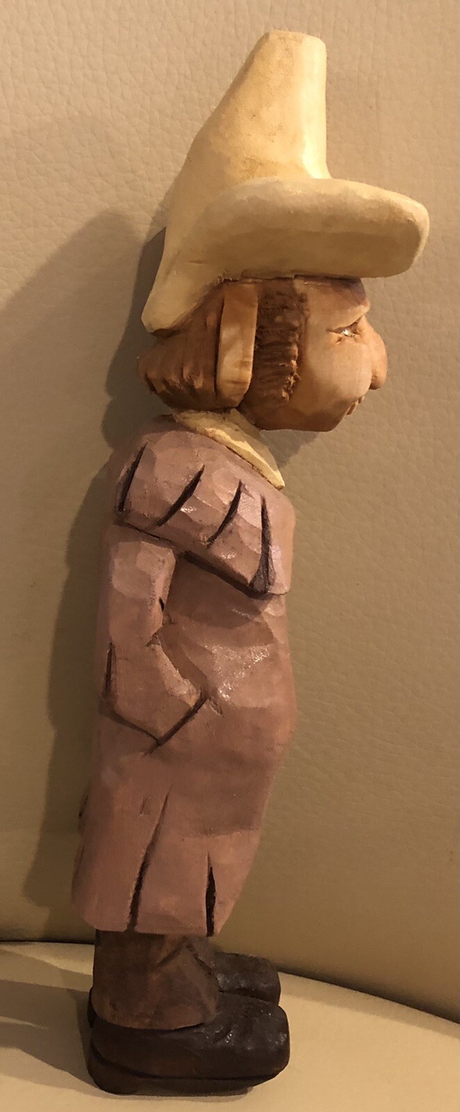 WHIMSICAL 9.5” HAND CARVED “CALGARY COWBOY” WOOD CARVING BY NC ARTIST J ...