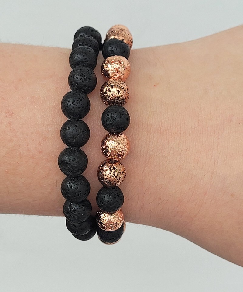 Lava Volcanic Rock Stone Bracelet Golden Crystal Stone Healing Handmade ...