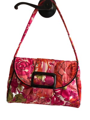 VERA BRADLEY Eleanor Rose Quilted Pink Orange Floral Purse Buckle Flap ...