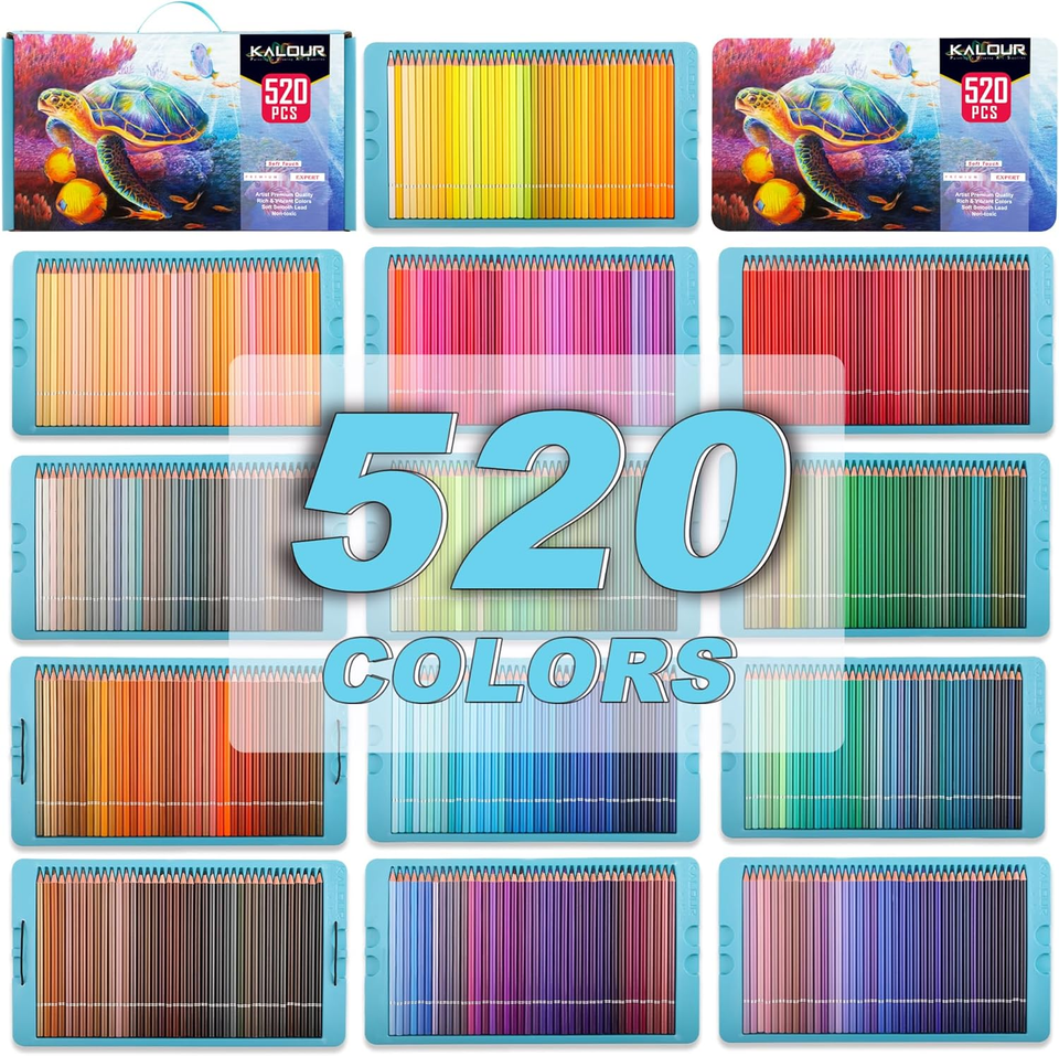 Pro Colored Pencils,Set of 520 Colors,Artists Soft Core with Vibrant ...