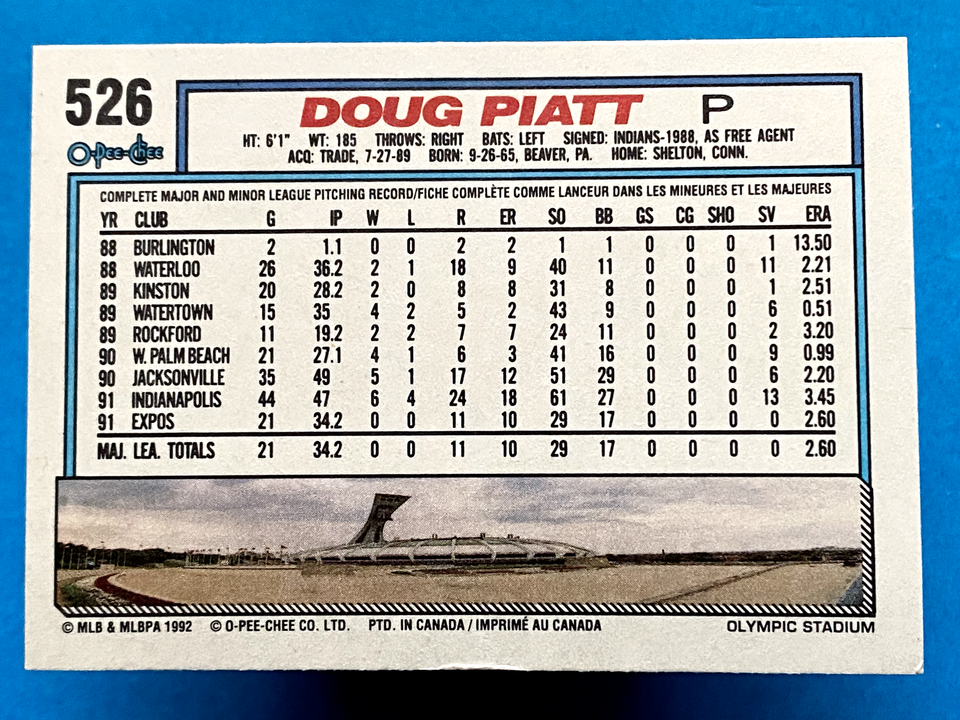 1992 O-Pee-Chee Doug Piatt #526 | eBay