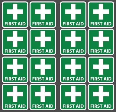 16pk (2 x sheets of 8) First Aid Safety Sign OHS WHS 3m waterproof ...