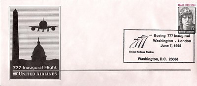 United Airlines B-777 Inaugural - Bessie Coleman commemorative envelope ...