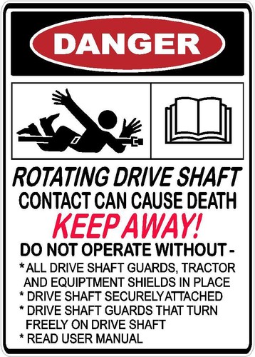 Danger Rotating Drive Shaft Keep Away Tractor PTO Warning Label Sticker ...