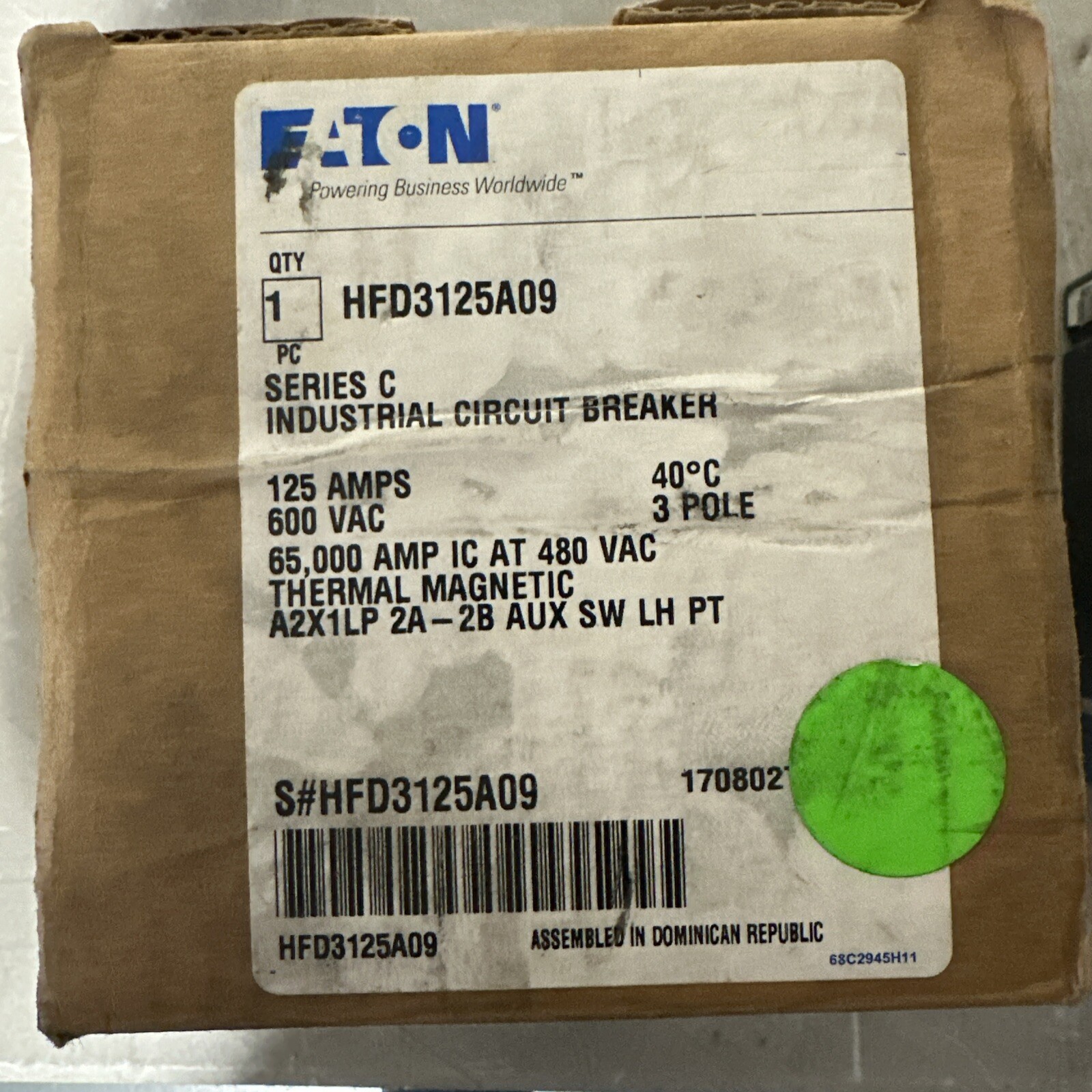Eaton HFD3125A09 HFD3125 Breaker 125A 3P 600V New In Box | eBay