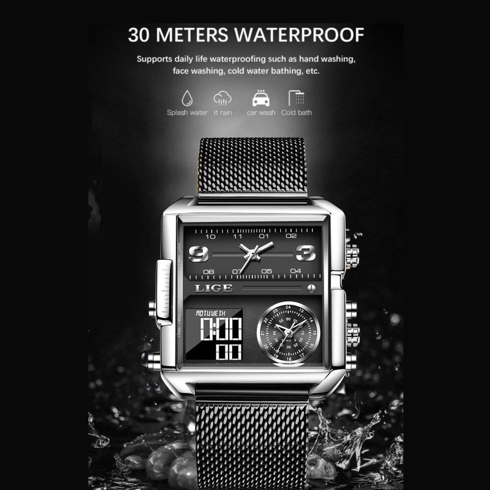 Men Luxury Watch Quartz Digital Luminous Week Seconds Dial Waterproof ...