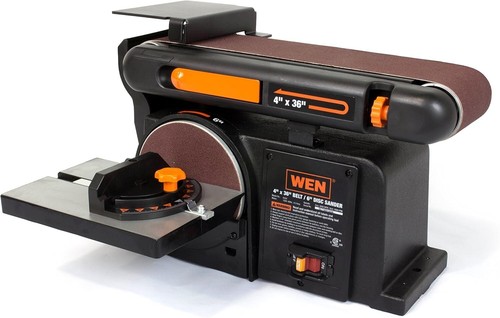 WEN Benchtop Belt and Disc Sander with 4 x 36 in. Belt, 6 in. Disc and ...