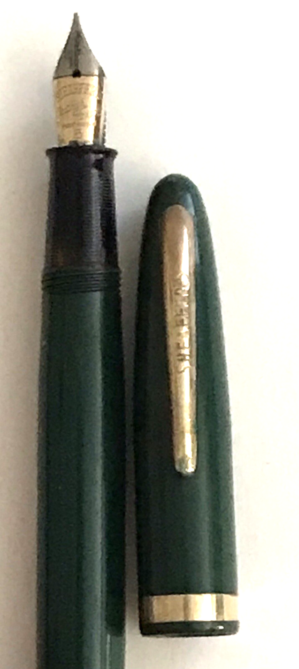 Vintage SHEAFFER CADET Plunger Fountain Pen GREEN 14K Feather Touch #5 ...