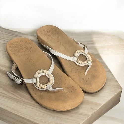 Vionic Karina Leather Adjustable Strap Thong Flip Flop Sandal Women ...