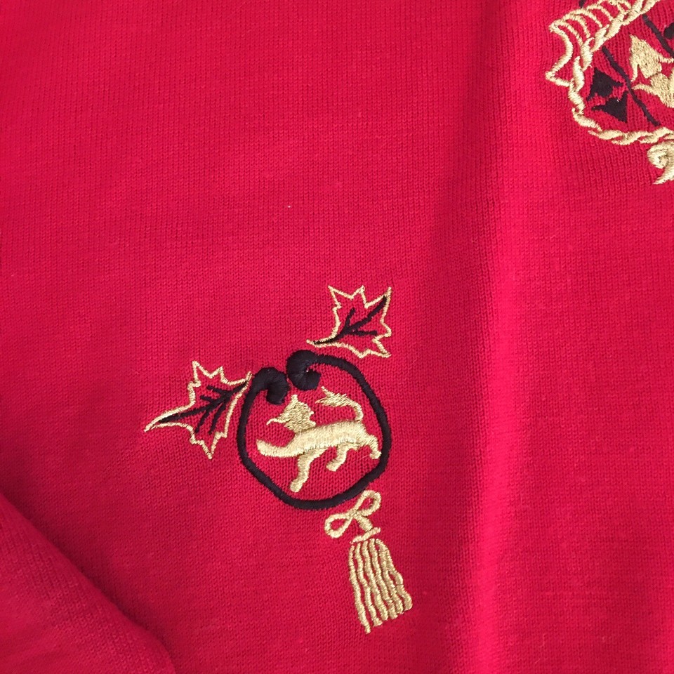 Koret Red Christmas Holiday Ornament Embroidered Wool Blend Sweater ...
