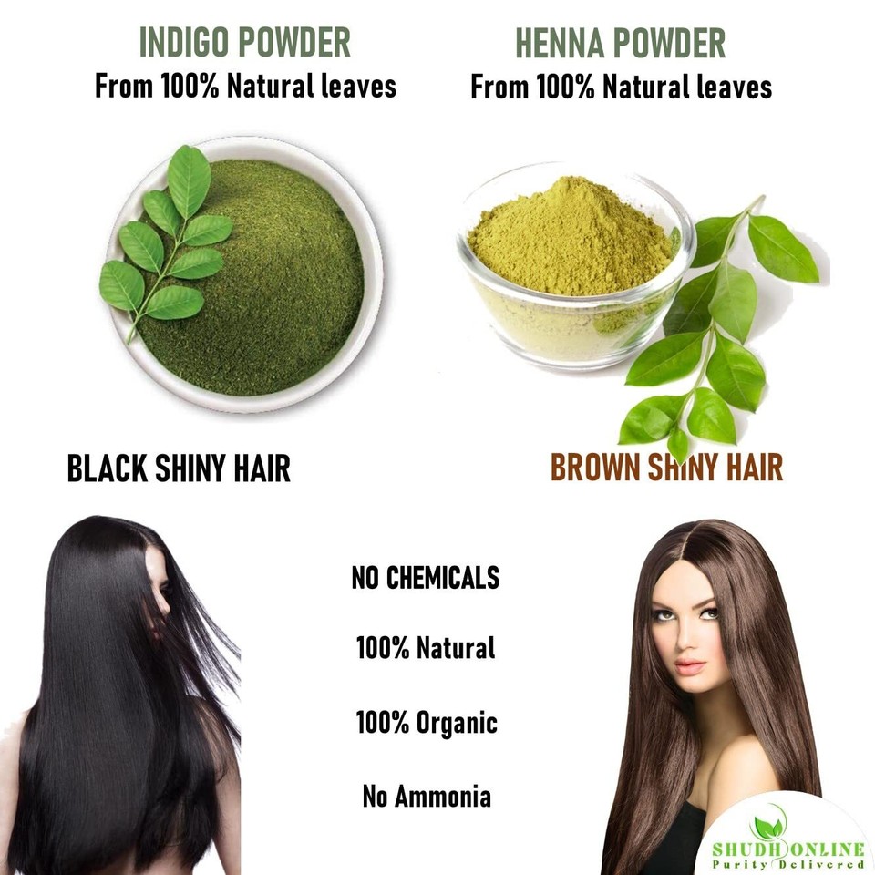 Indigo & Henna Powder Organic for Hair Colour -100 Grams each -Natural ...