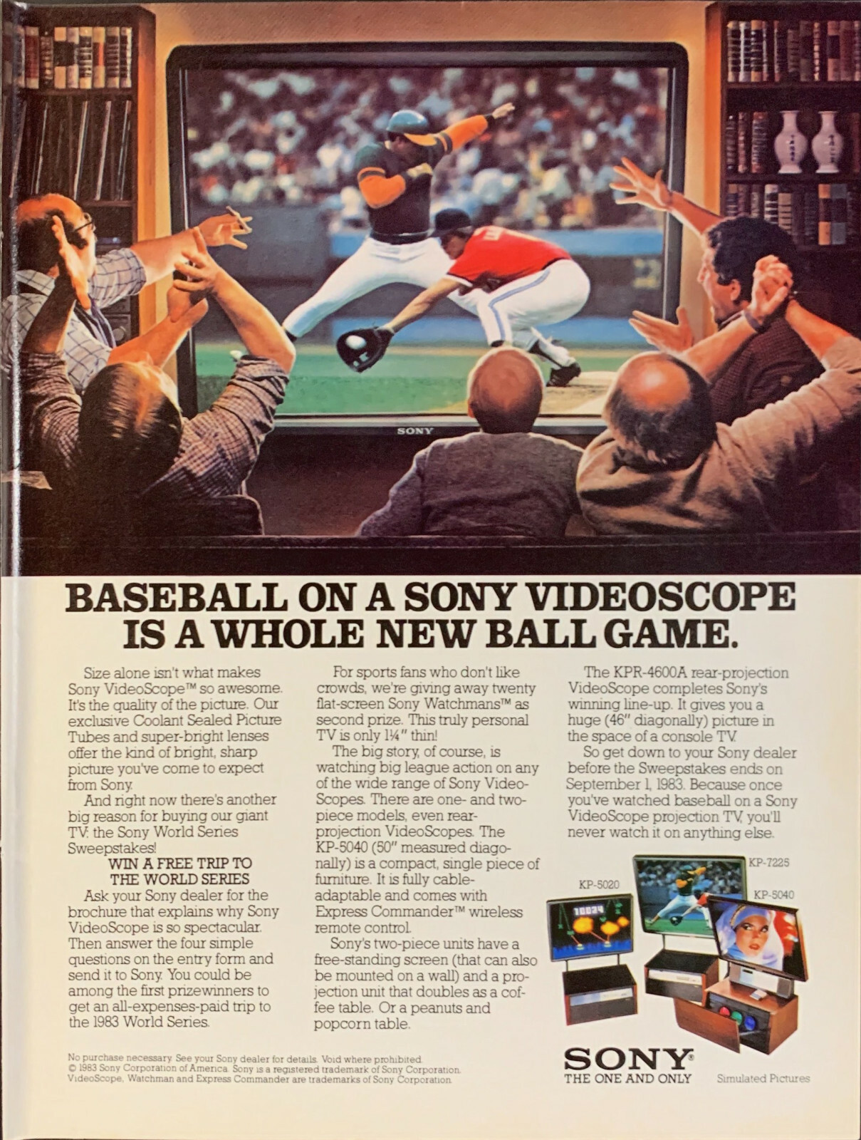 Vintage 1983 Sony Men Watching Baseball On Videoscope TV Print Ad ...