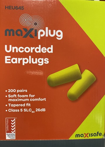 Maxisafe Ear Plugs 200 Pairs with Dispenser Box Soft Foam Class 5 Ear ...