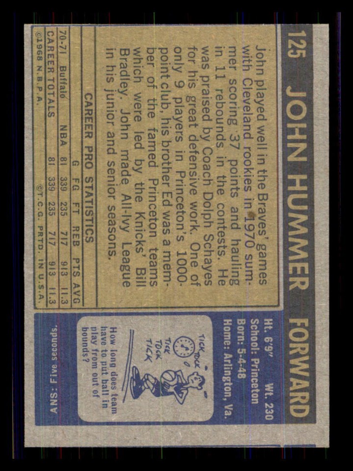 1971 Basketball Topps John Hummer Buffalo Braves #125 3 | eBay