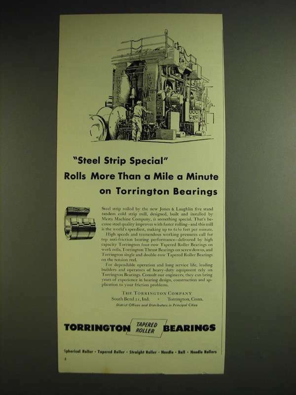 1948 Torrington Tapered Roller Bearings Ad - Steel strip special rolls ...