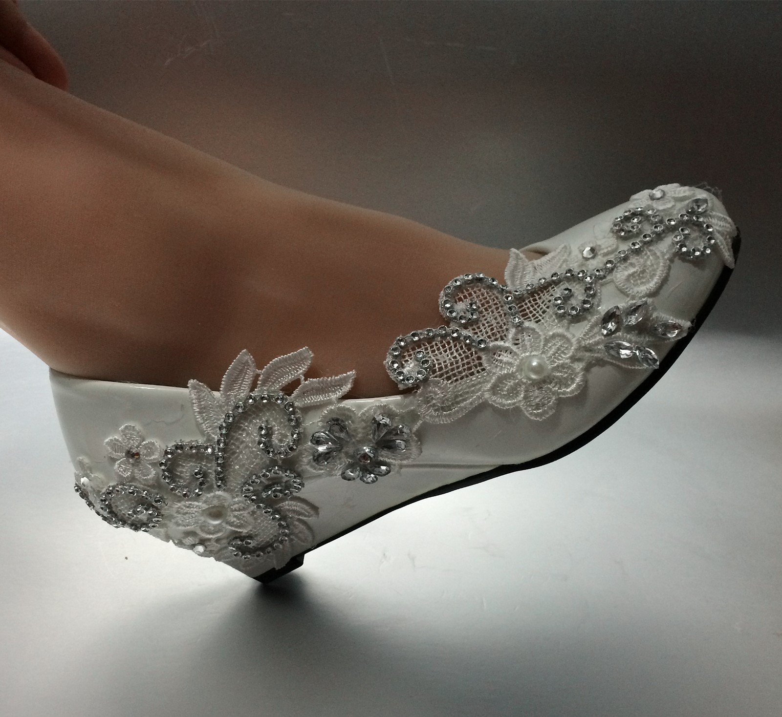 su.cheny 5 cm wedge white ivory lace crystal Wedding Bridal high heels ...