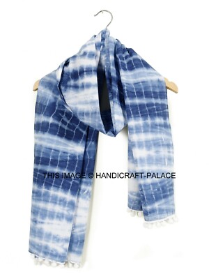 INDIAN INDIGO BLUE TIE DYE SCARF LONG SOFT COTTON NECK HEAD WRAP SHAWL ...