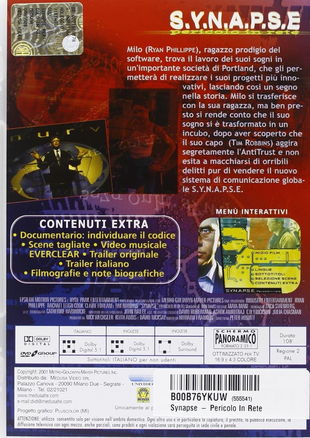 Dvd SYNAPSE PERICOLO IN RETE S.Y.N.A.P.S.E. con Tim Robbins nuovo sigillato 2001 | eBay