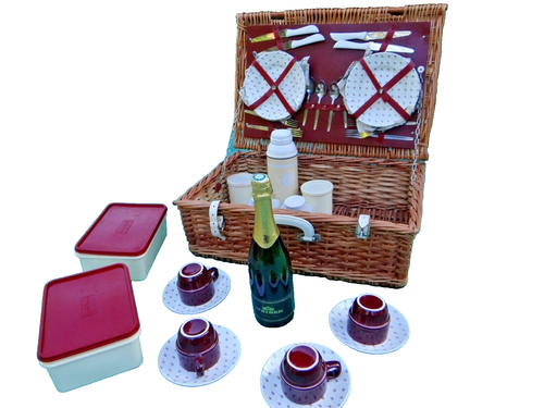 VTG BREXTON PICNIC HAMPER 6 person all genuine original items Ex ...