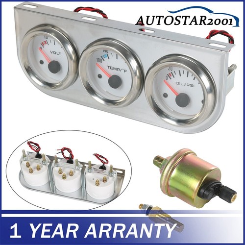 Universal 2'' 52mm Volt Water Oil Pressure Triple 3 Gauge Set Gauges ...