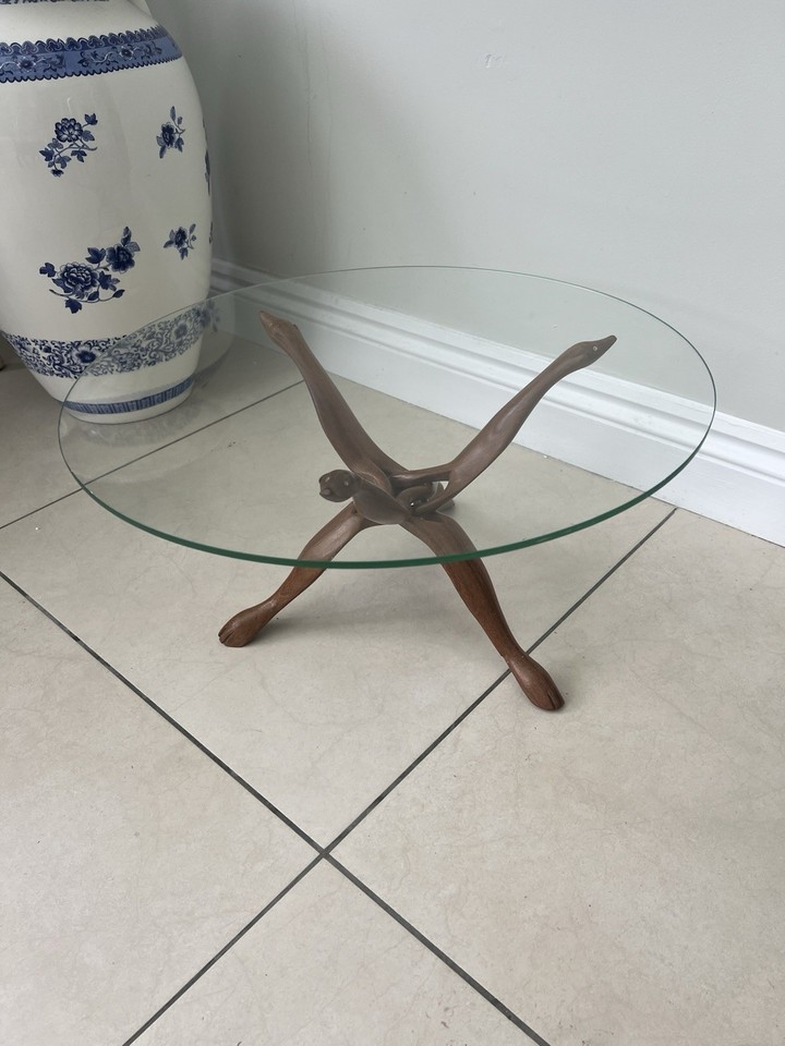 Vintage African foldable interlocking wood Glass carved Small table ...