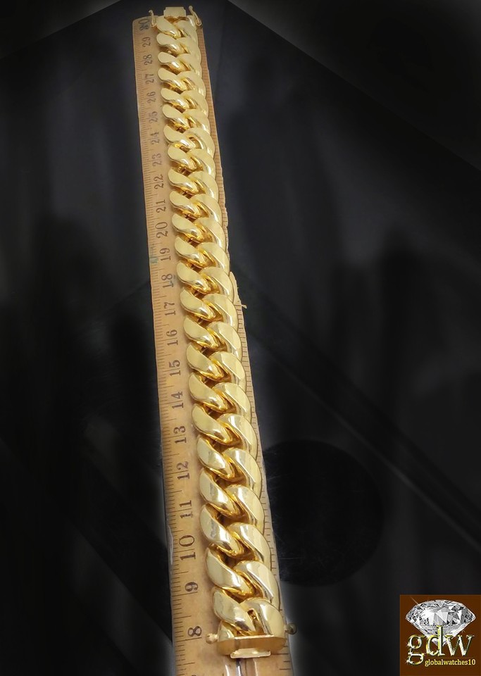 Real 10k Gold Miami Cuban Bracelet 15mm BOX LOCK 9" inch Stronger Link ...