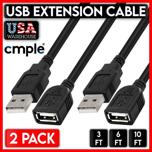 2 Pack USB Extension Cable Lead A Male Plug to Female Socket Cord ...