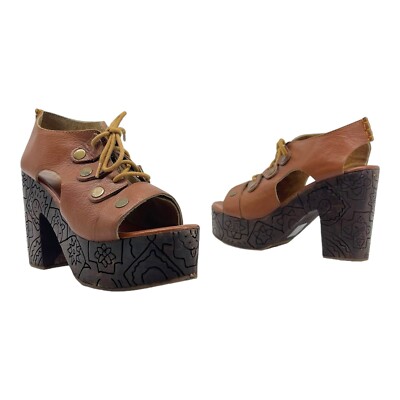 FREE PEOPLE Womens 10 41 Leather Sandals Platform Lace Up Clogs Wood ...